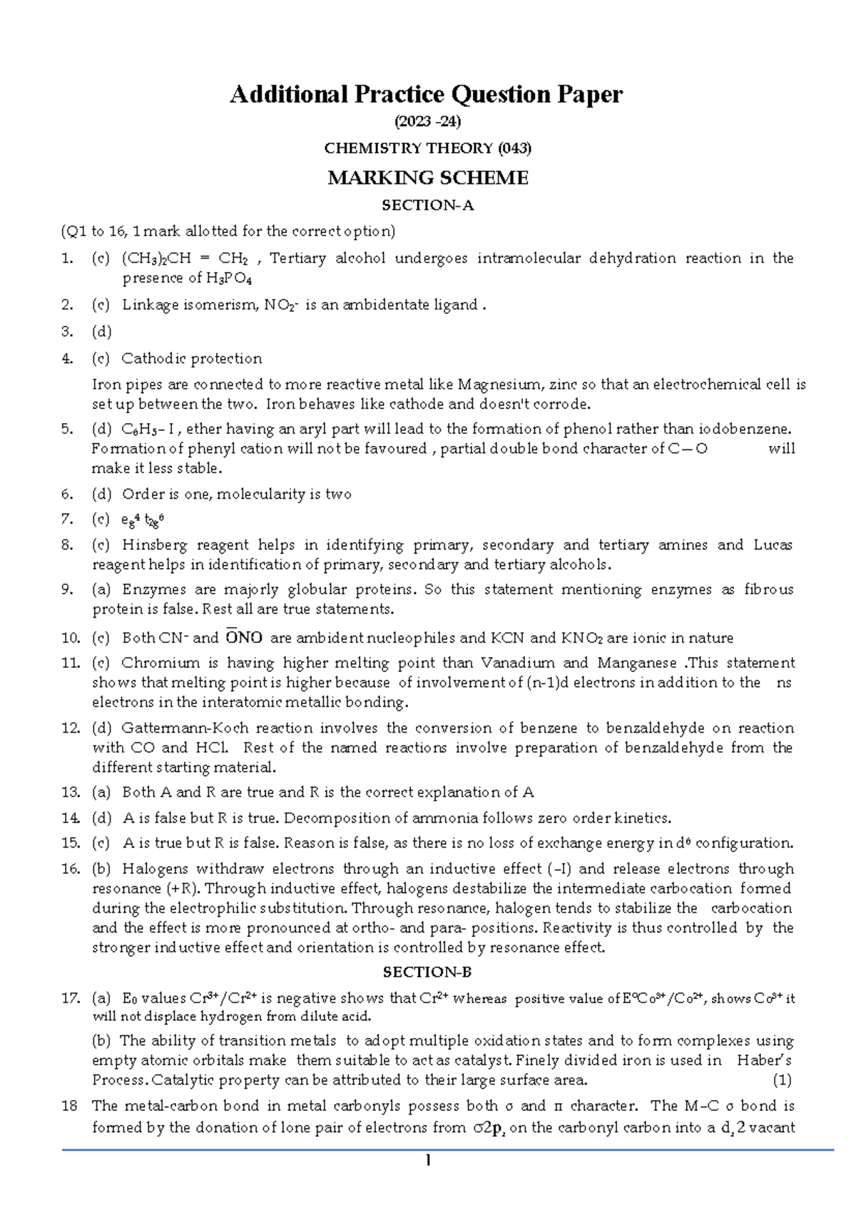 2 MS - ms - CBSE SAMPLE PAPER (2023 - 24) CHEMISTRY THEORY (043 ...