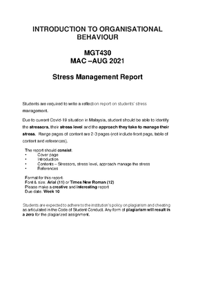 Organizational Behaviour - MGT 430 - UiTM - Studocu