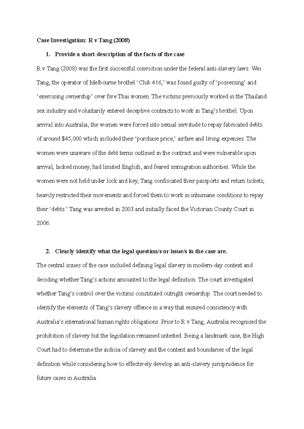 Legal Report: Case Analysis of R v Tang (2008) - Landmark Slavery ...