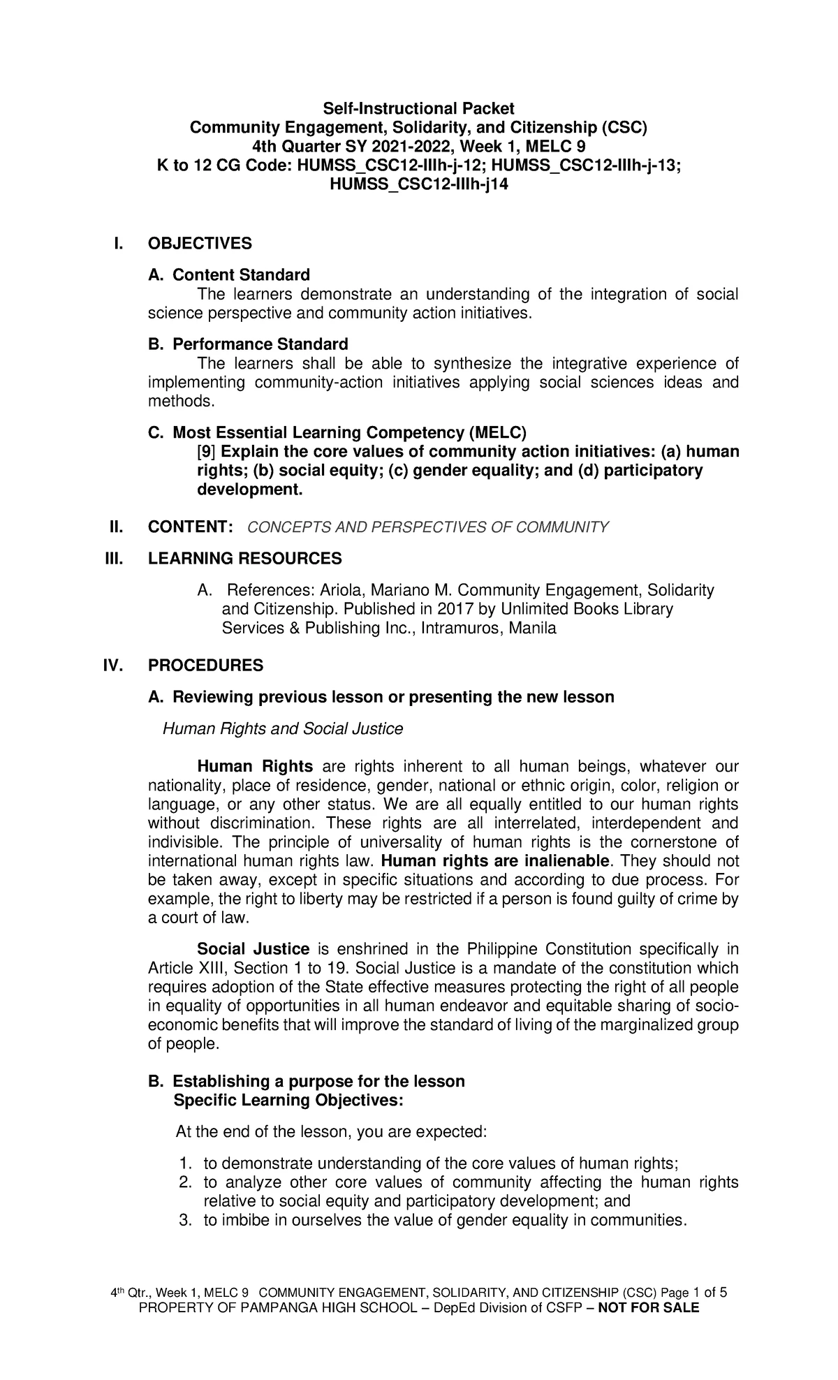 Nemo, Ang Batang Papel - Grade 10 lesson plan - I. Layunin Pagkatapos ...