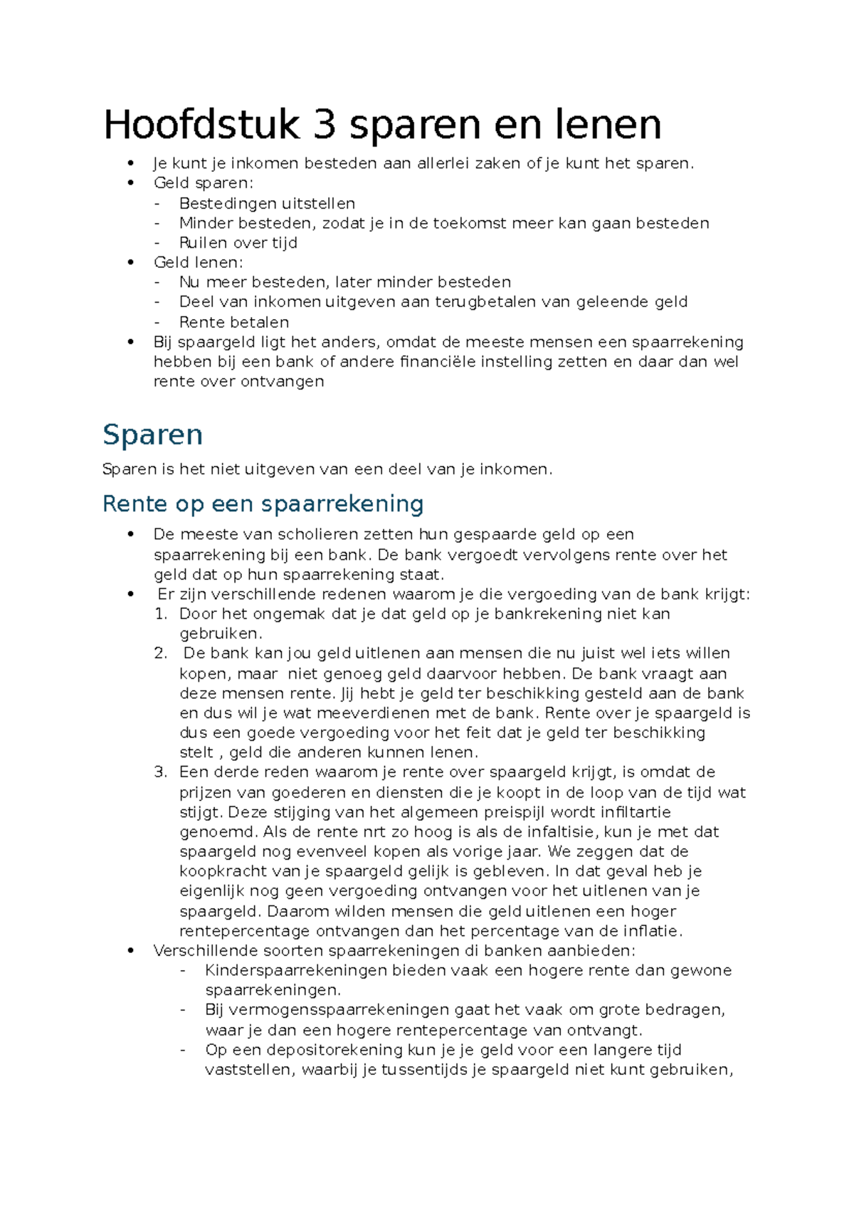 Hoofdstuk 3: Sparen en Lenen - Inzicht in Rente en Geldbeheer - Studeersnel