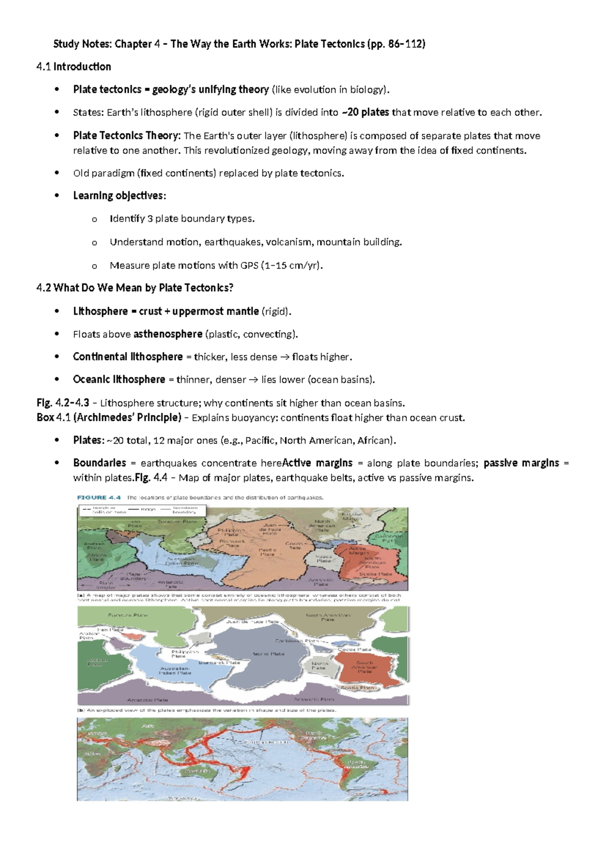 Study Notes: Chapter 4 - The Way the Earth Works: Plate Tectonics - Studocu