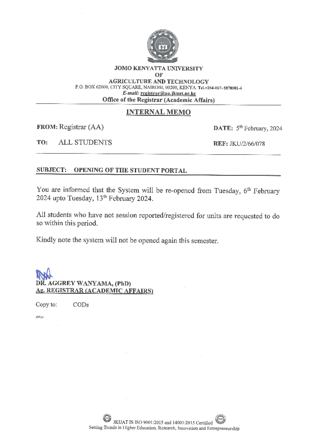 AHS Lecture Notes - JKUAT Academic Year 2023 - Studocu