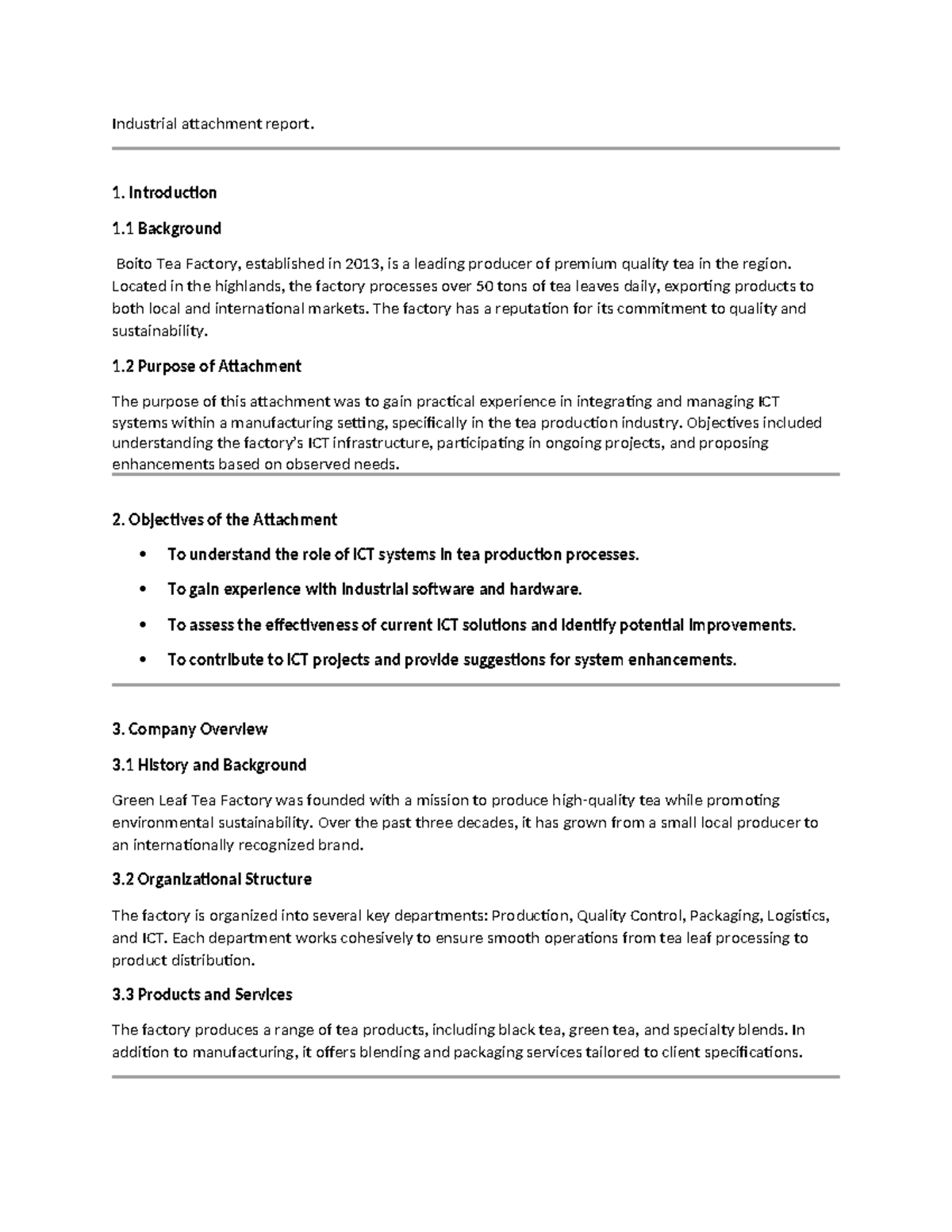 Industrial Attachment Report: ICT Systems at Boito Tea Factory - Studocu