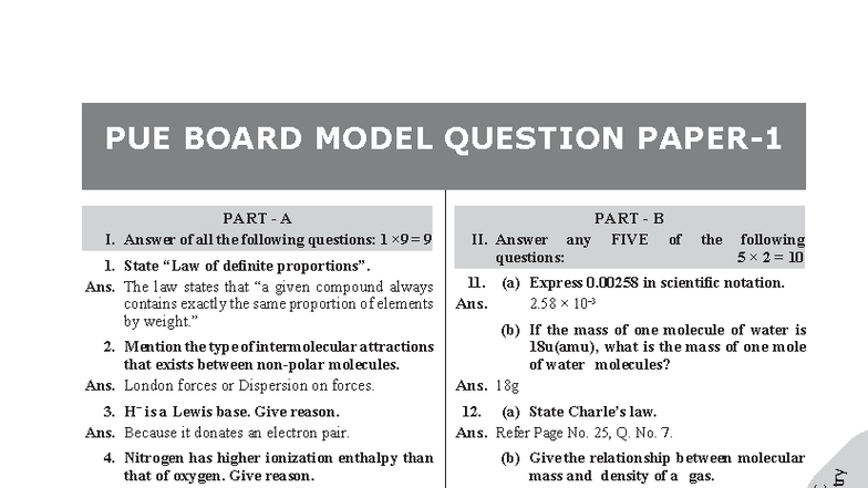 PUE BOARD MODEL QUESTION PAPER - CHEMISTRY 02-10-2020 - Studocu