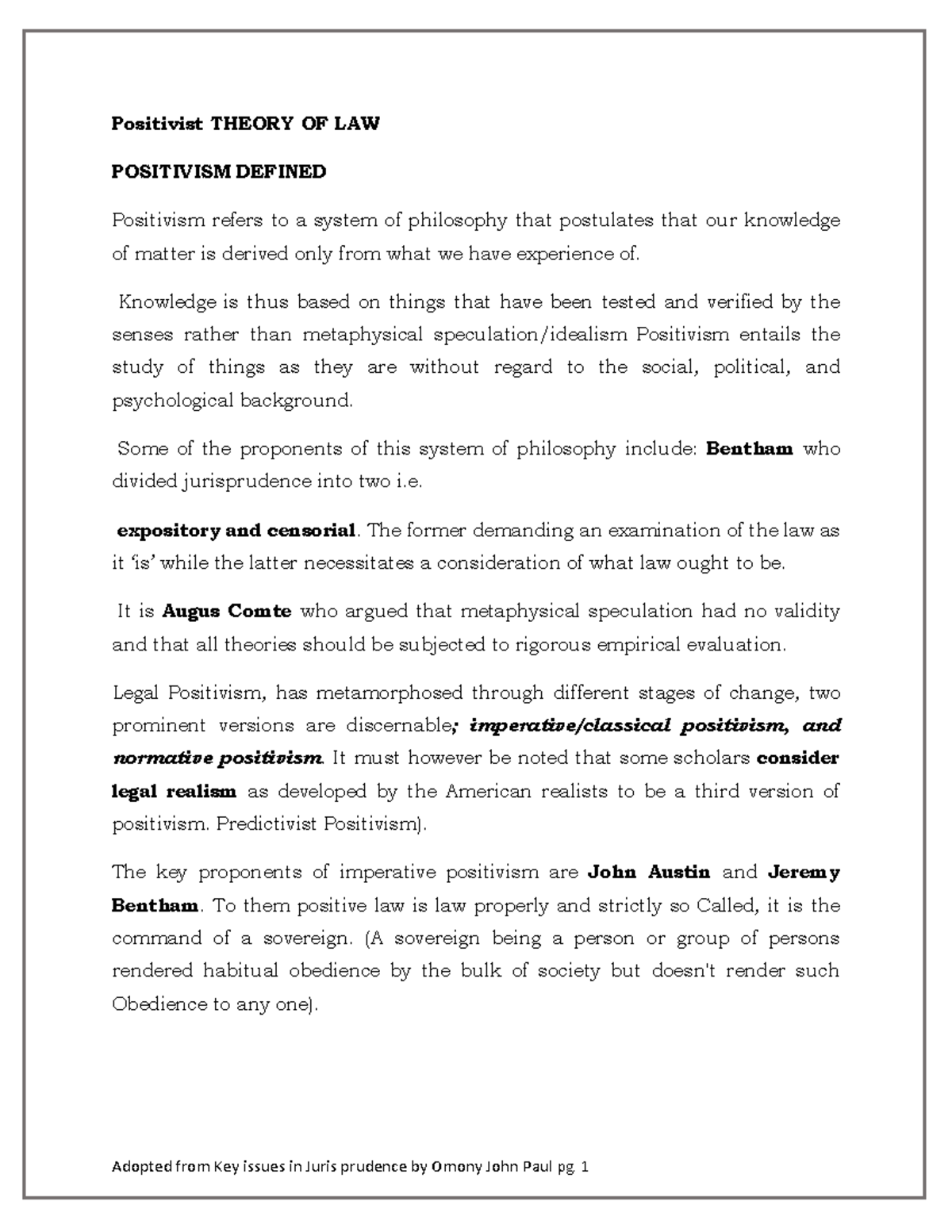 Positivist Theory of Law: A Jurisprudential Analysis (LAW 101) - Studocu