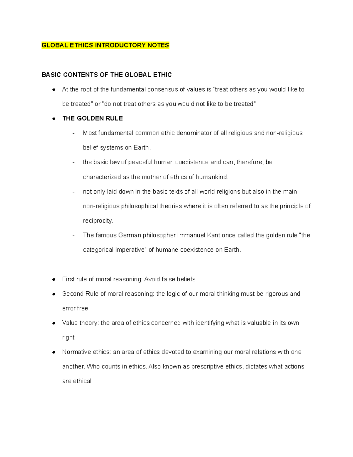 Global Ethics Introductory Notes part 2222 - GLOBAL ETHICS INTRODUCTORY ...