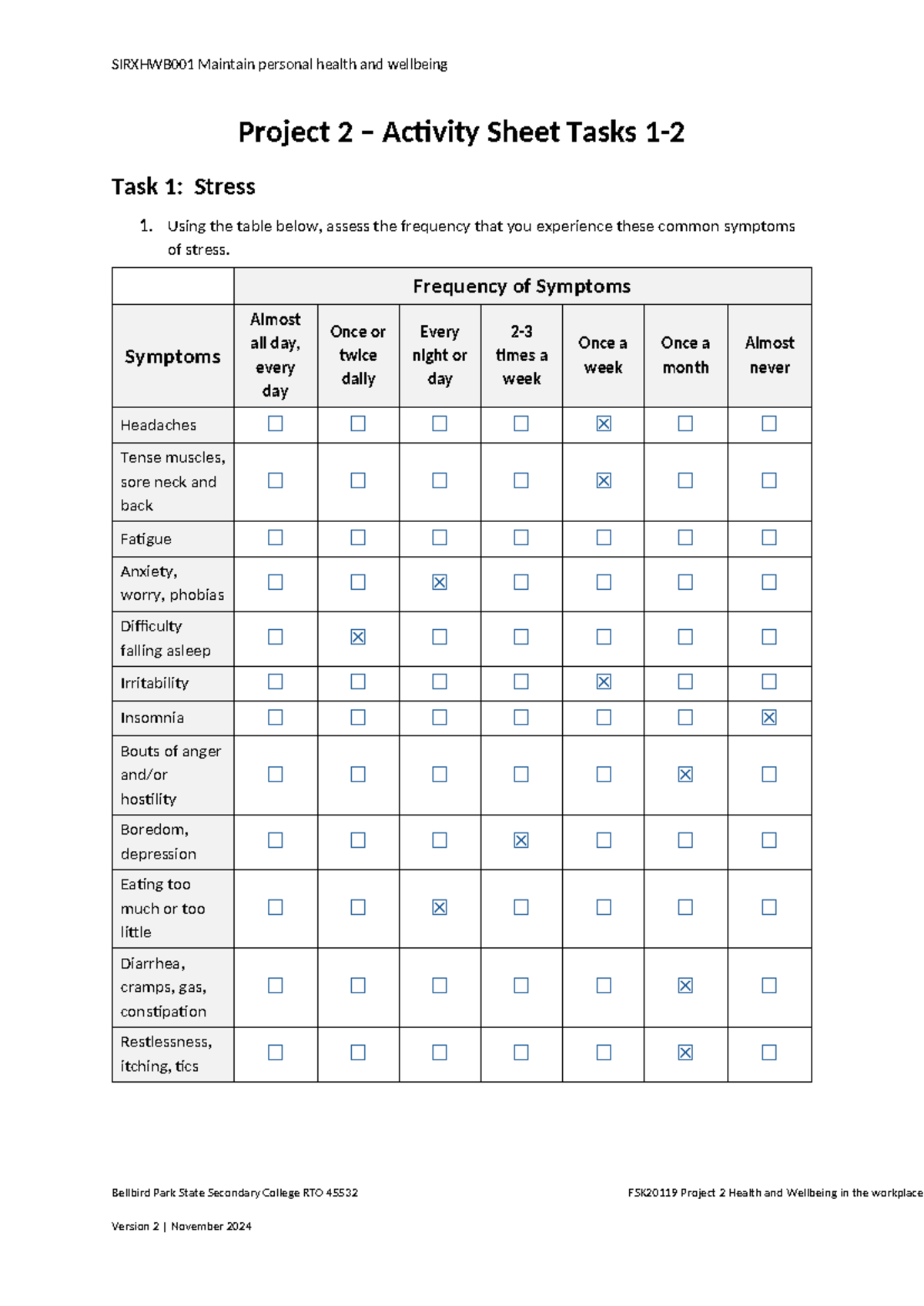 SIRXHWB001 Project 2 Activity Sheet: Stress & Fatigue Assessment - Studocu