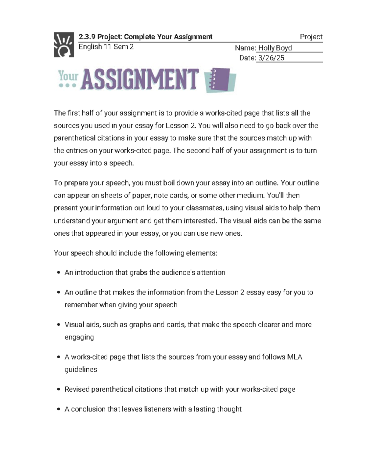 English 11 Sem 2 - Project Assignment: Speech Preparation on Civil ...