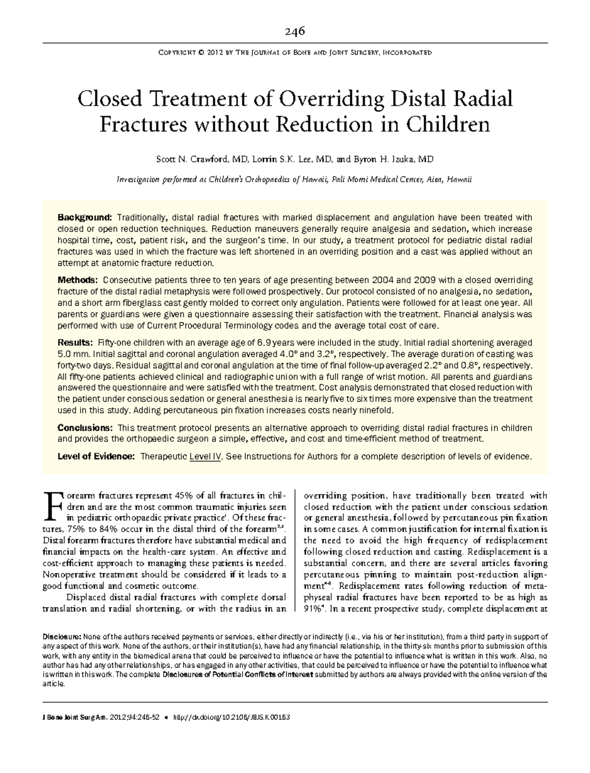 Distal radius fractures in children - Closed Treatment of Overriding ...