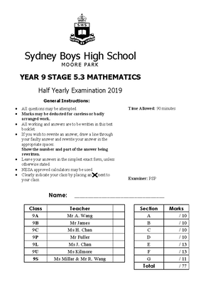 Year 9 Math - Grade: 9 - Secondary School - Studocu