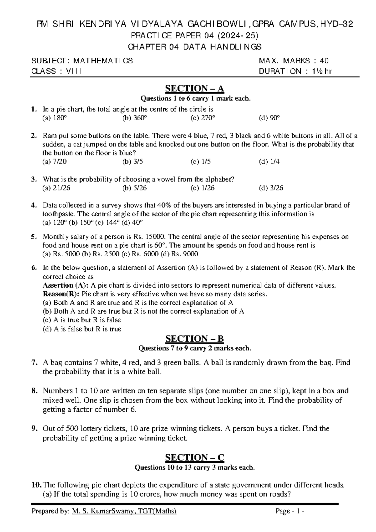 PM SHRI KENDRIYA VIDYALAYA GACHIBOWLI GPRA MATHEMATICS PRACTICE PAPER ...