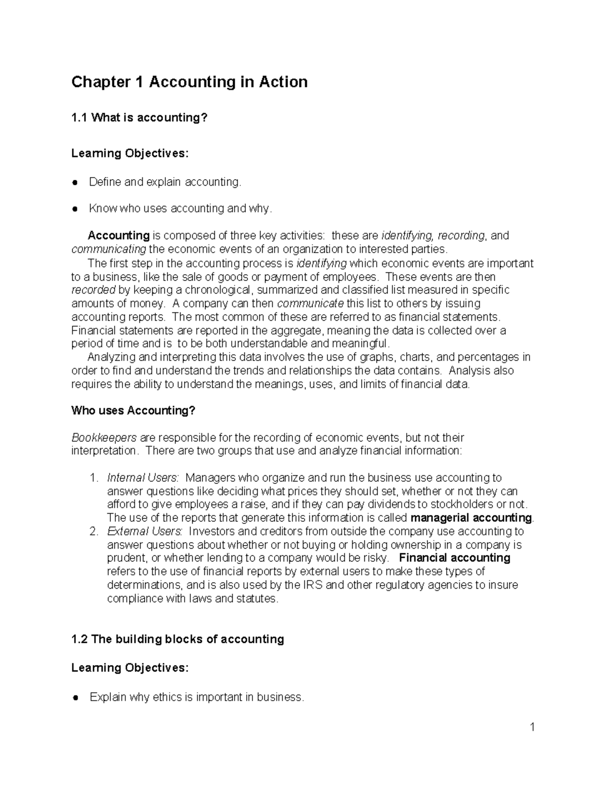 Chapter 1: Accounting in Action - Understanding Key Concepts and ...