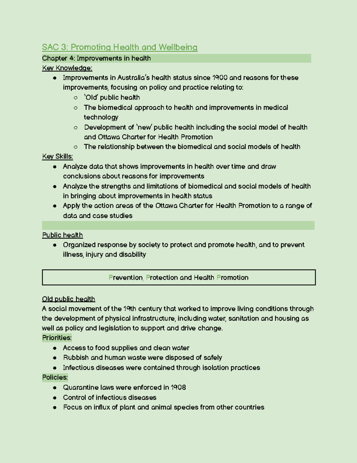 HHD SAC 3 - Health & Wellbeing Notes: Policies, Models, & Improvements ...