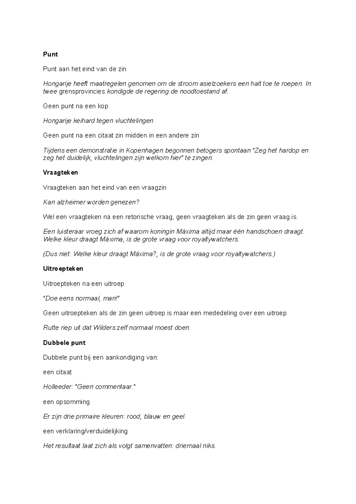 Interpunctie - Punt Punt aan het eind van de zin Hongarije heeft ...