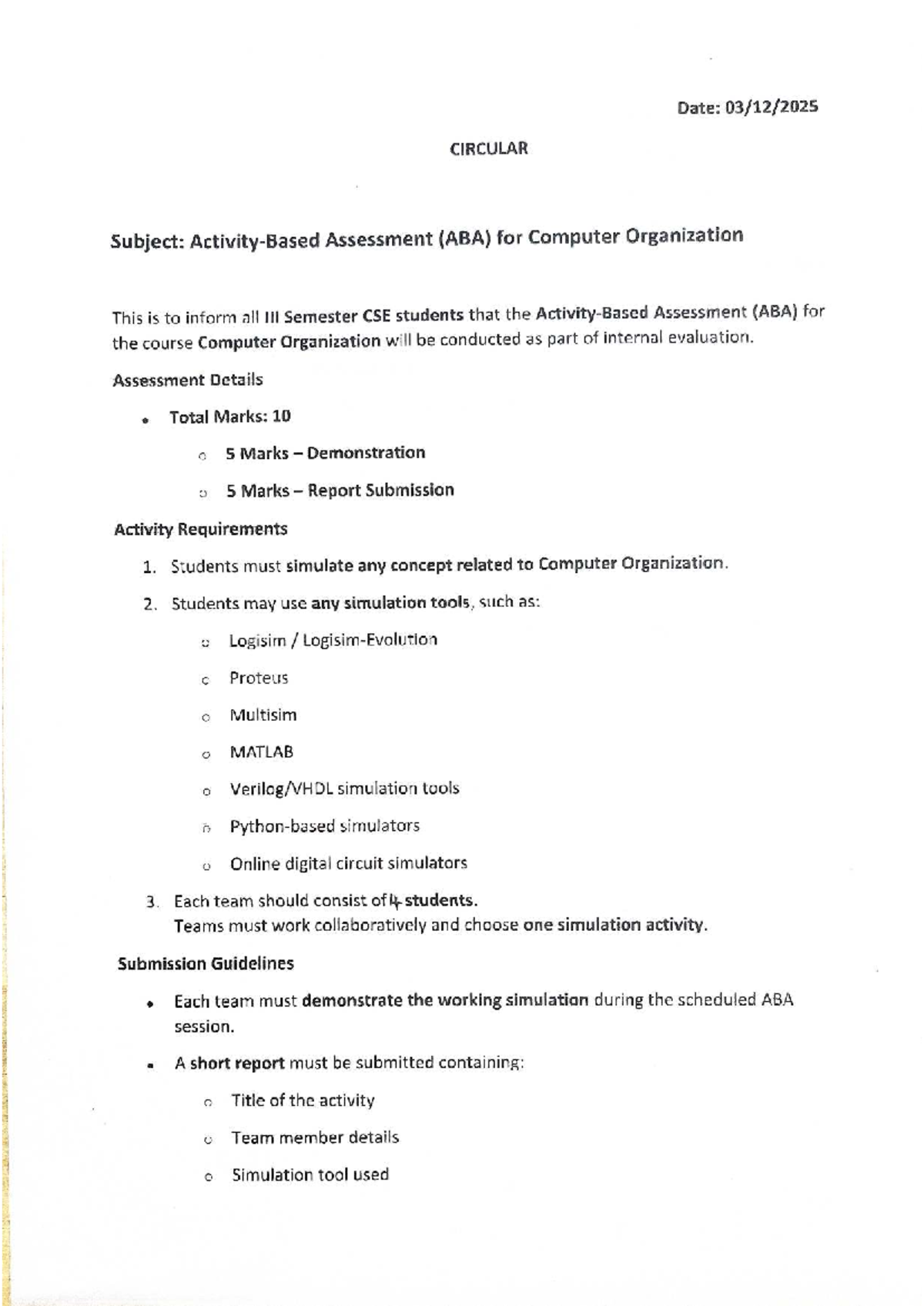 CSE 304: ABA Assessment for Computer Organization Simulation - Studocu