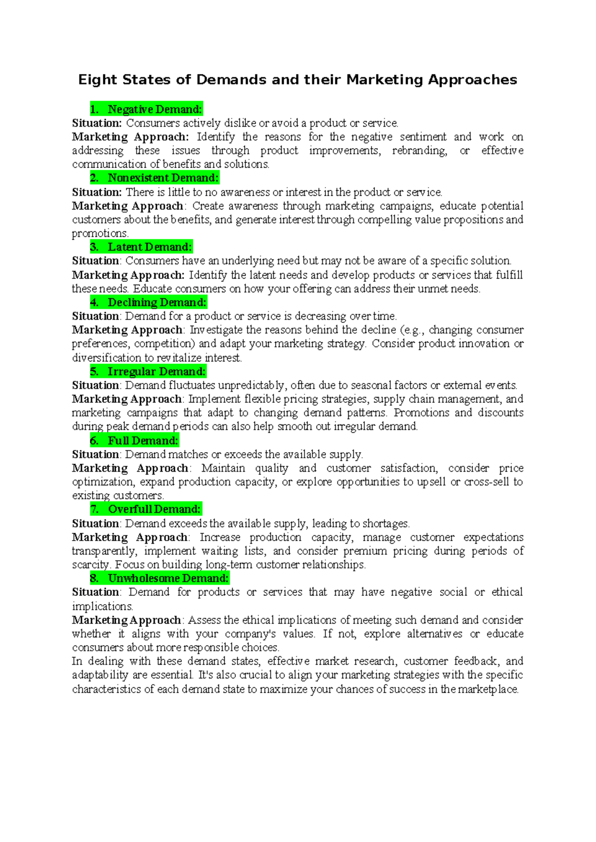 Eight States of Demands and their Marketing Approaches - Marketing ...