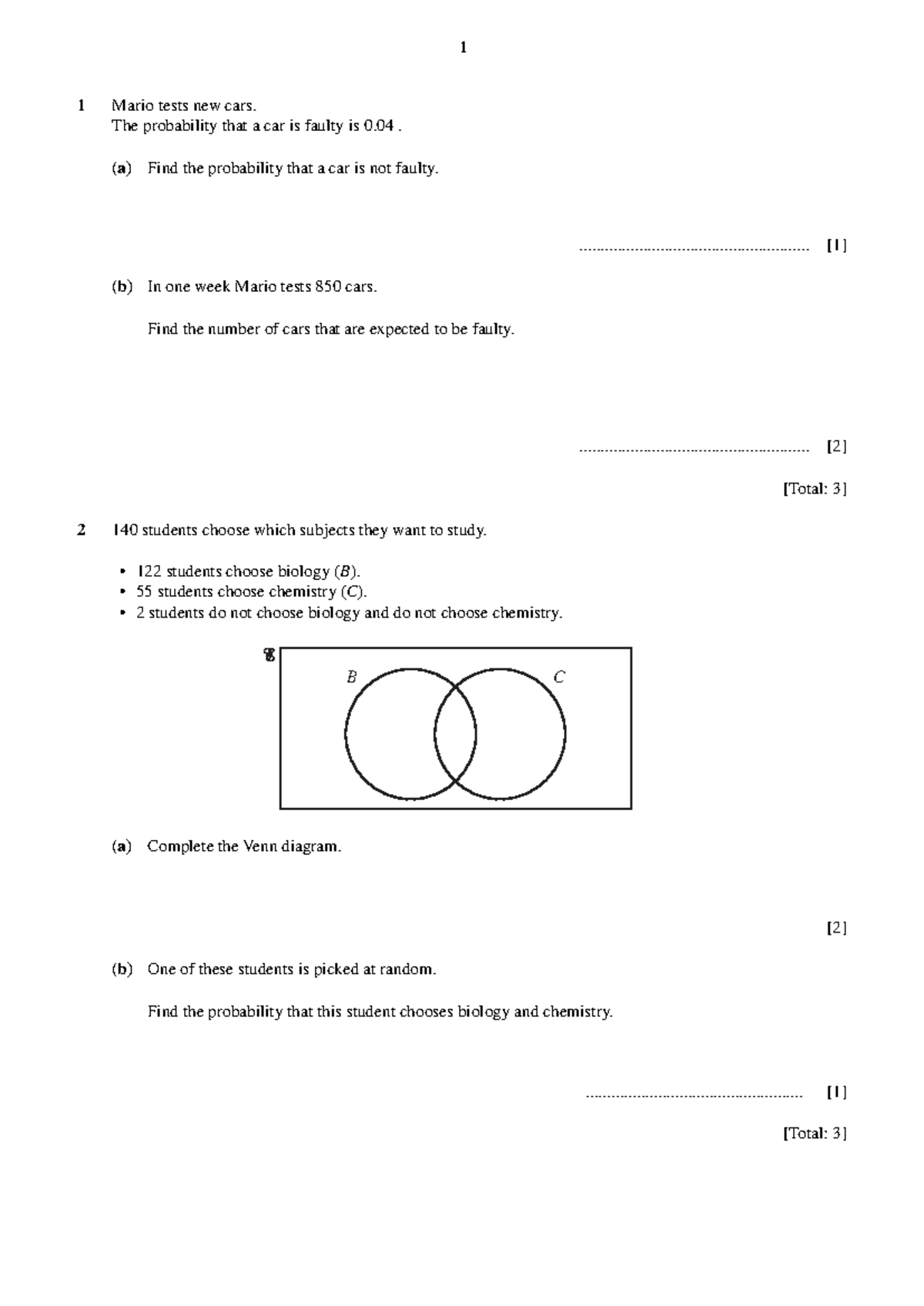 020326 Math Core Test - Probability and Venn Diagrams Analysis - Studocu