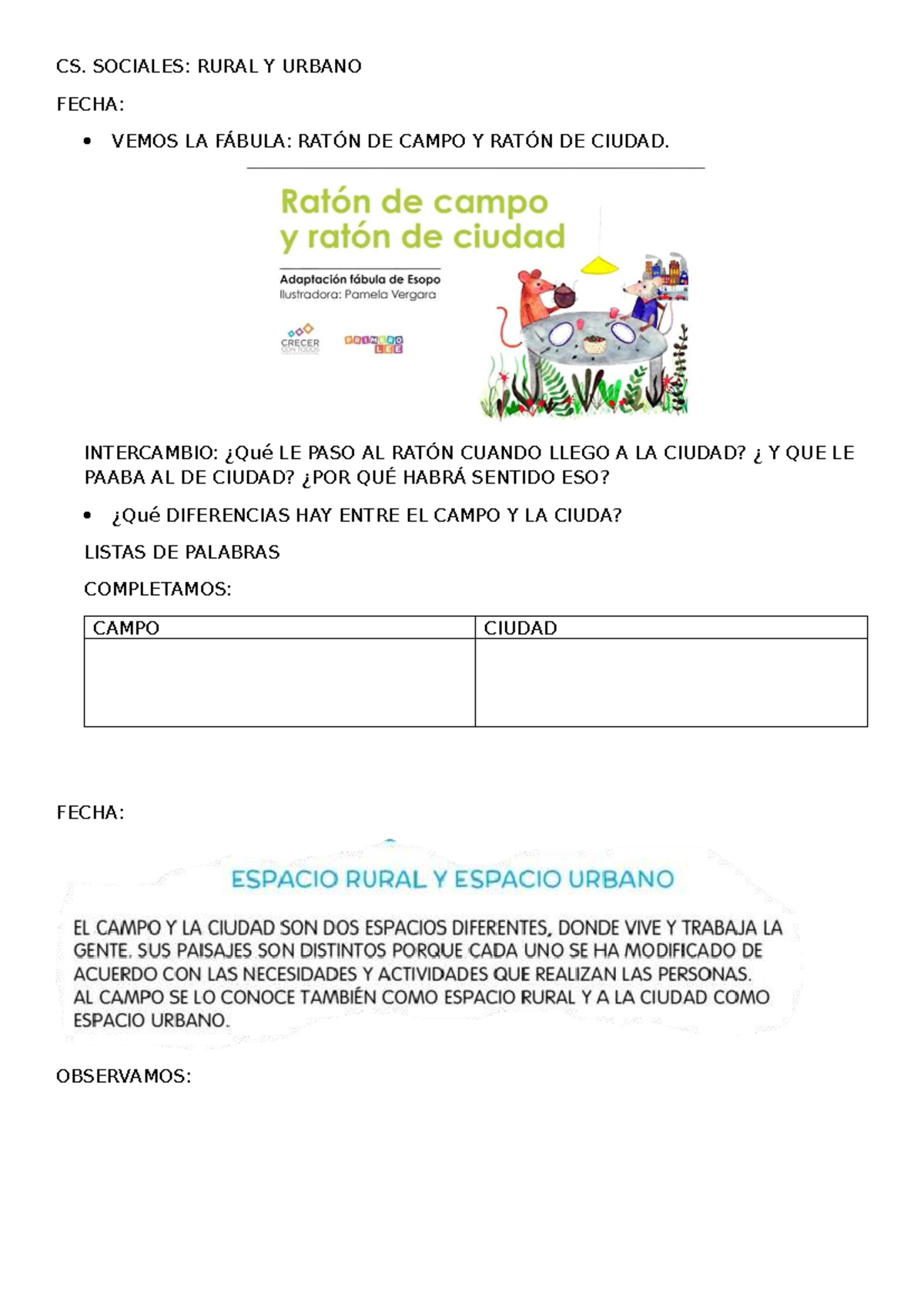 CS. SOCIALES: RURAL Y URBANO - PRIMER GRADO - Studocu