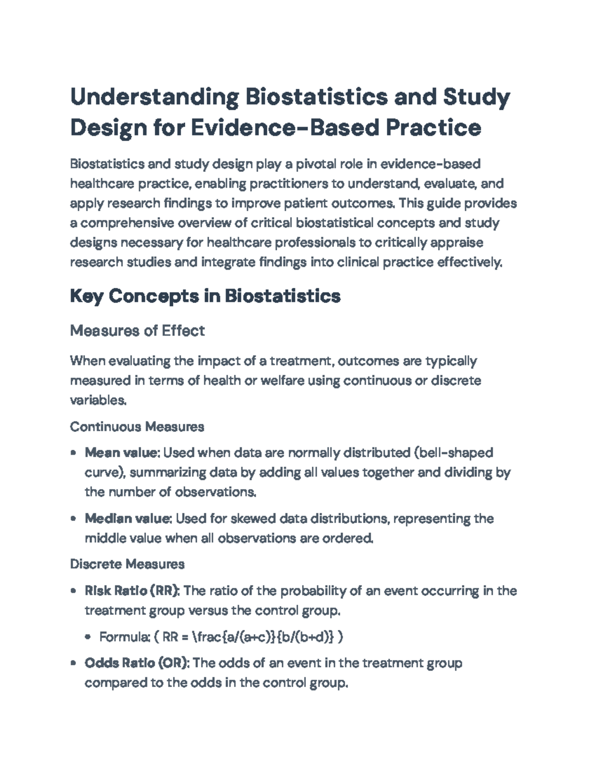 Biostatistics & Study Design Guide for Evidence-Based Practice - Studocu