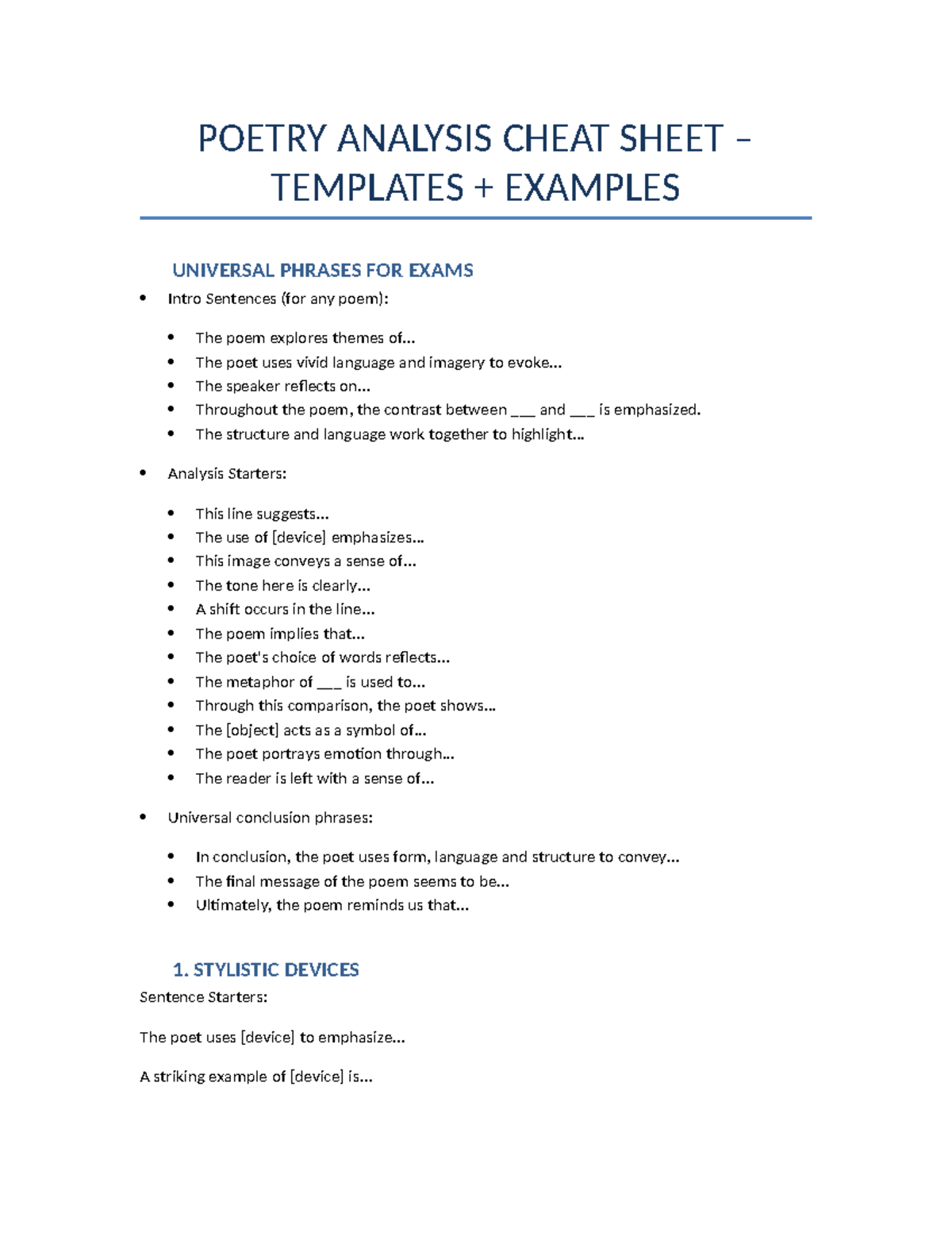 Poetry Analysis Cheat Sheet: Templates & Examples for Exams - Studeersnel