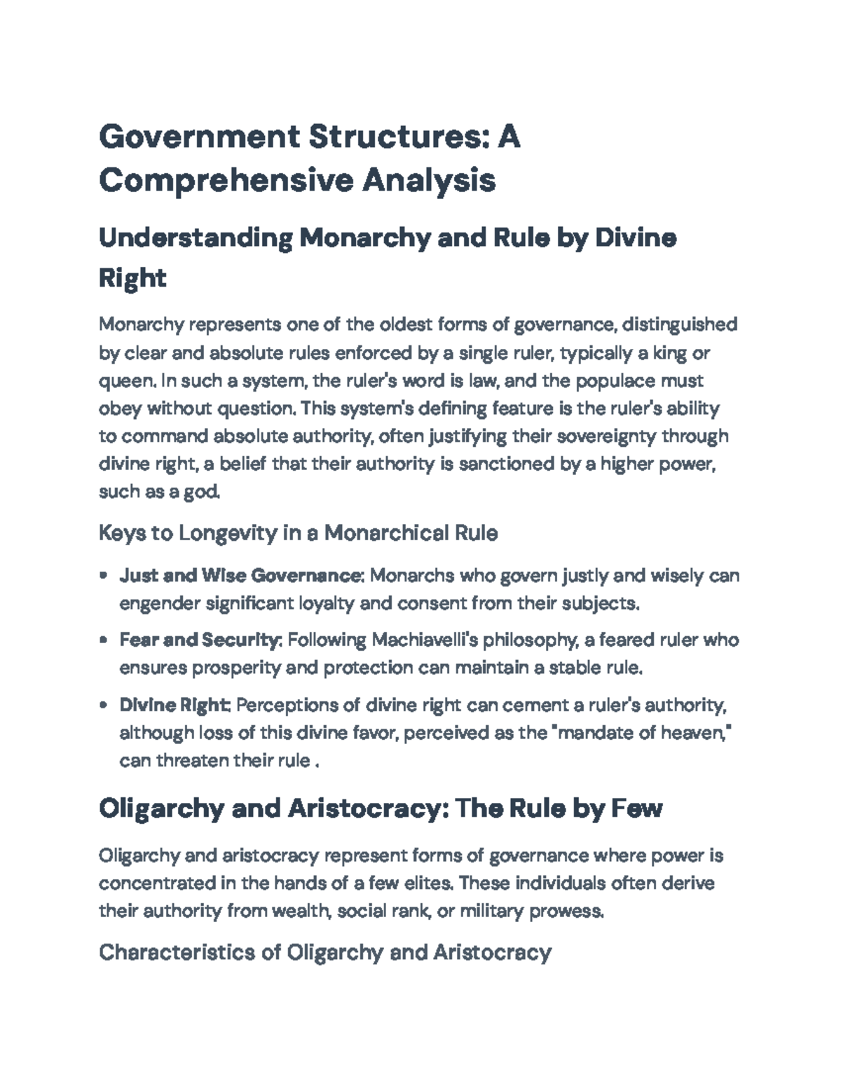 Analysis of Government Structures: Monarchy, Oligarchy, and Law Systems ...