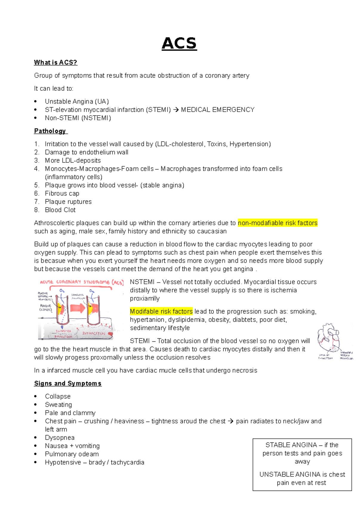 ACS Notes - ACS What is ACS? Group of symptoms that result from acute ...