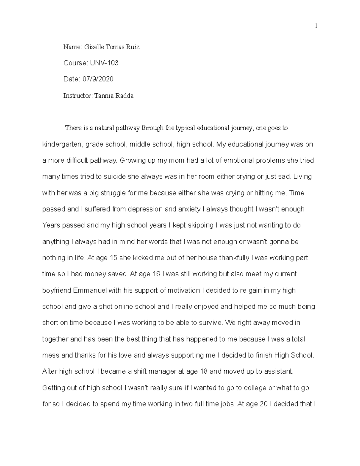 UNV103 GCU Style Template - Name: Giselle Tomas Ruiz Course: UNV- Date ...