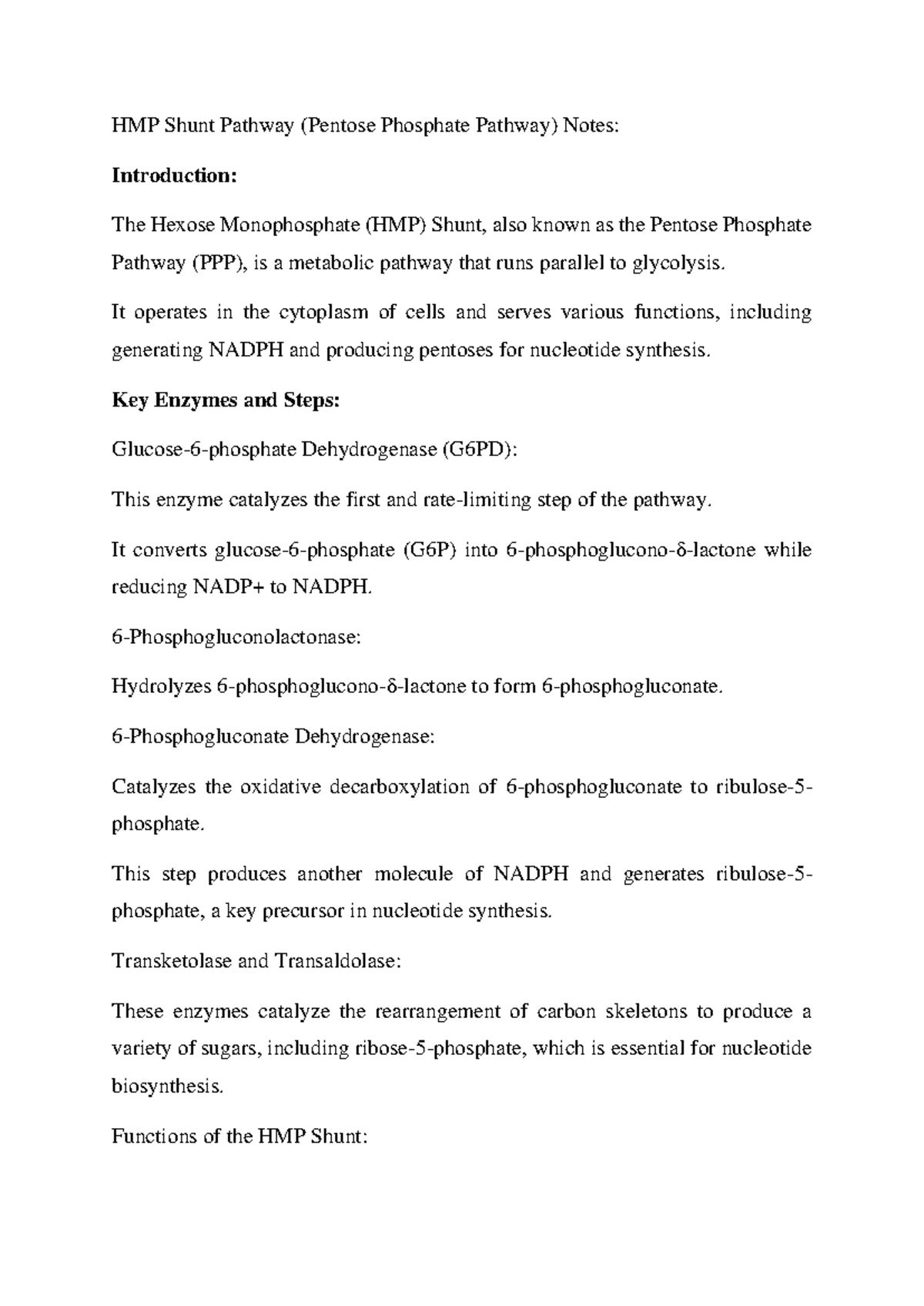 HMP Shunt Pathway - It operates in the cytoplasm of cells and serves ...
