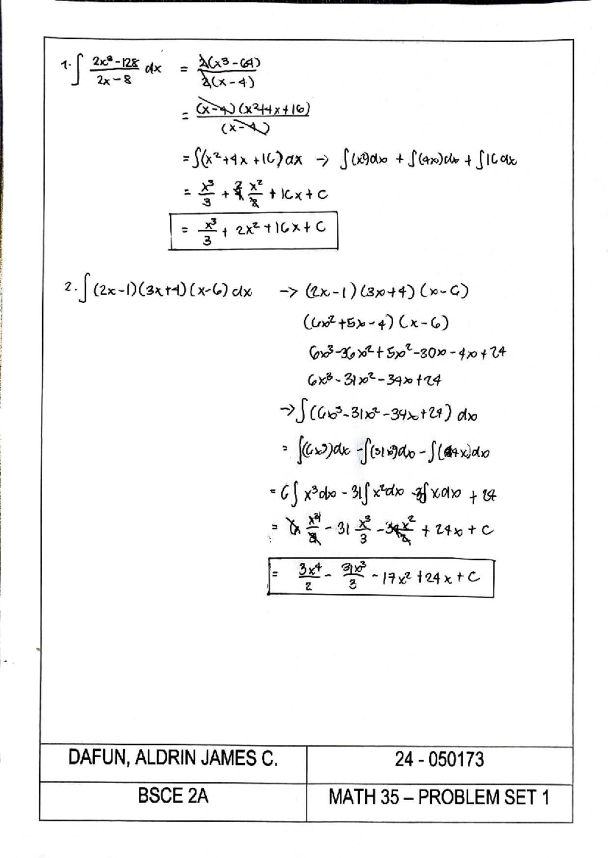 MATH 35 - PROBLEM SET 1 by Dafun Aldrin, BSCE 2A - Studocu