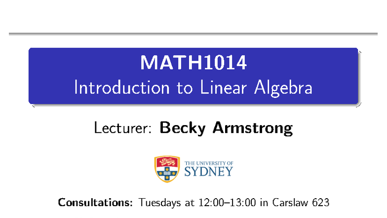 MATH1014 Linear Algebra Quiz 1 & Lecture Notes (2019) - Studocu