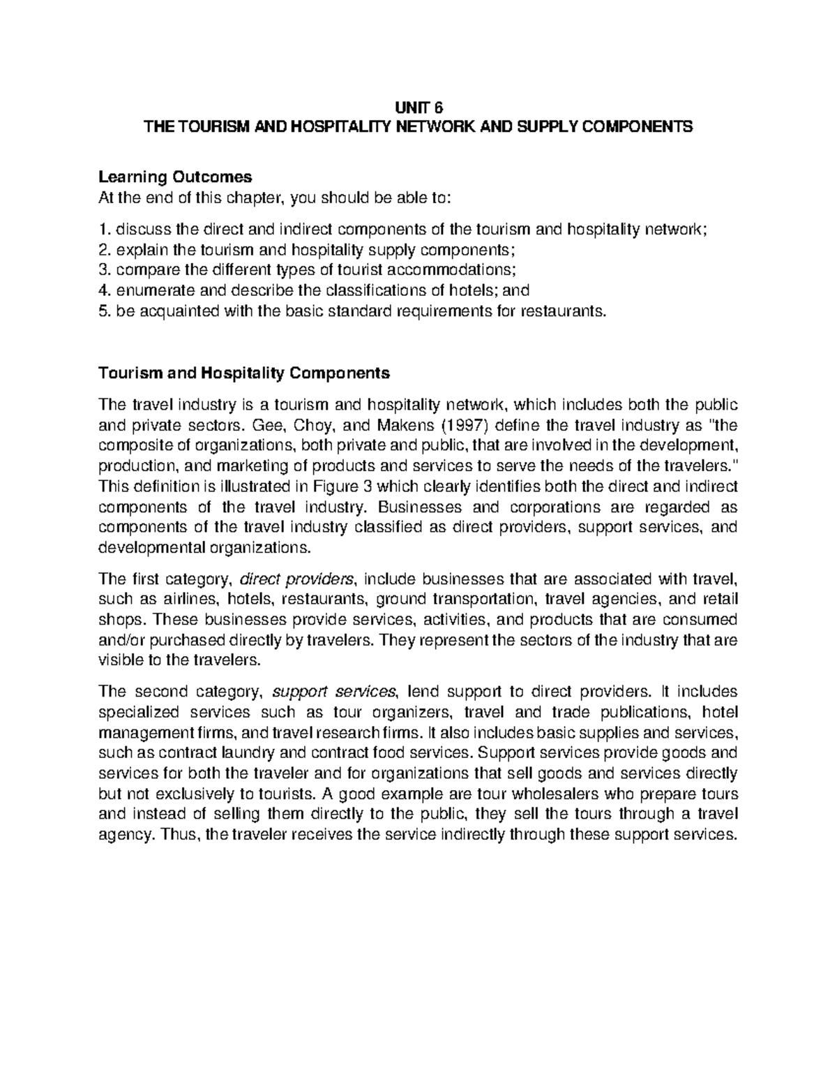 Tourism Network & Supply Components - HTM 301 Lecture Notes - Studocu