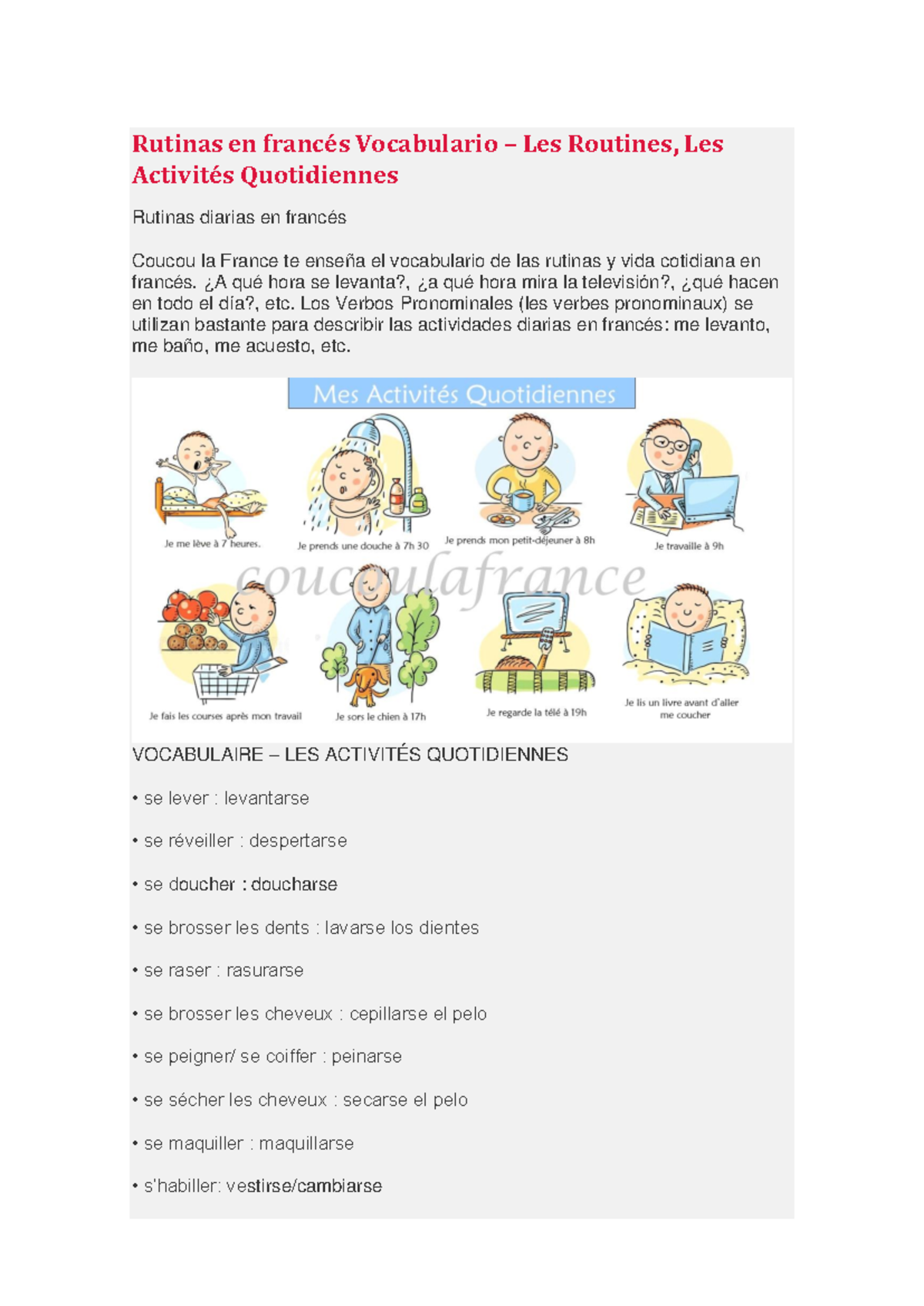 Rutinas Diarias en Francés para 3ro: Actividades Cotidianas - Studocu