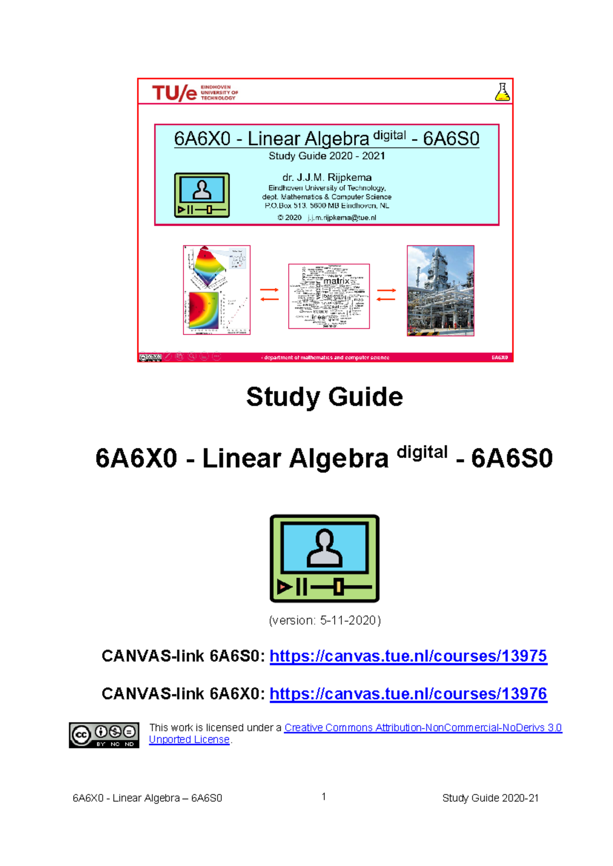 6A6X0 Linear Algebra Study Guide & Course Schedule (Version 2020 ...