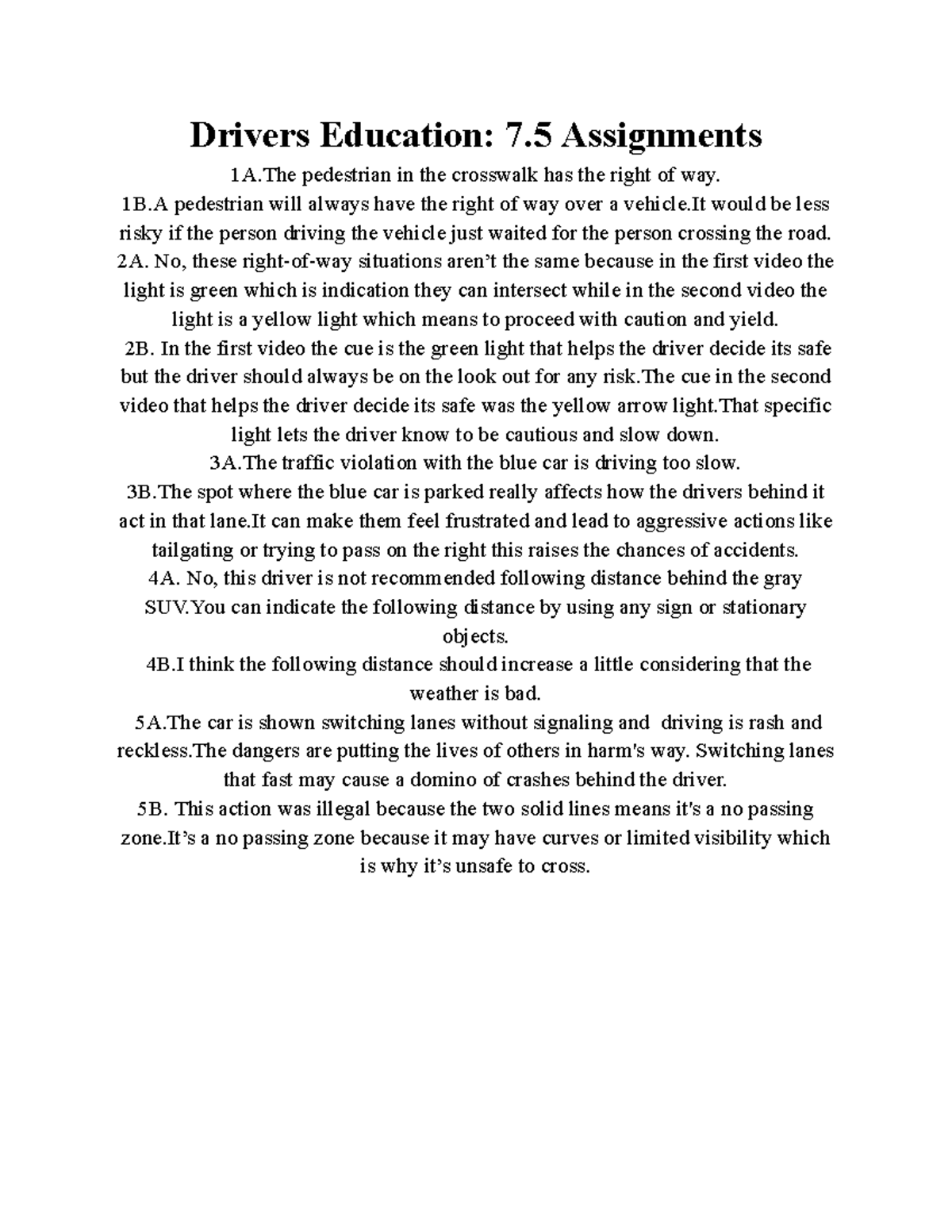 Drivers Education: 7.5 Assignments on Pedestrian Rights and Traffic ...