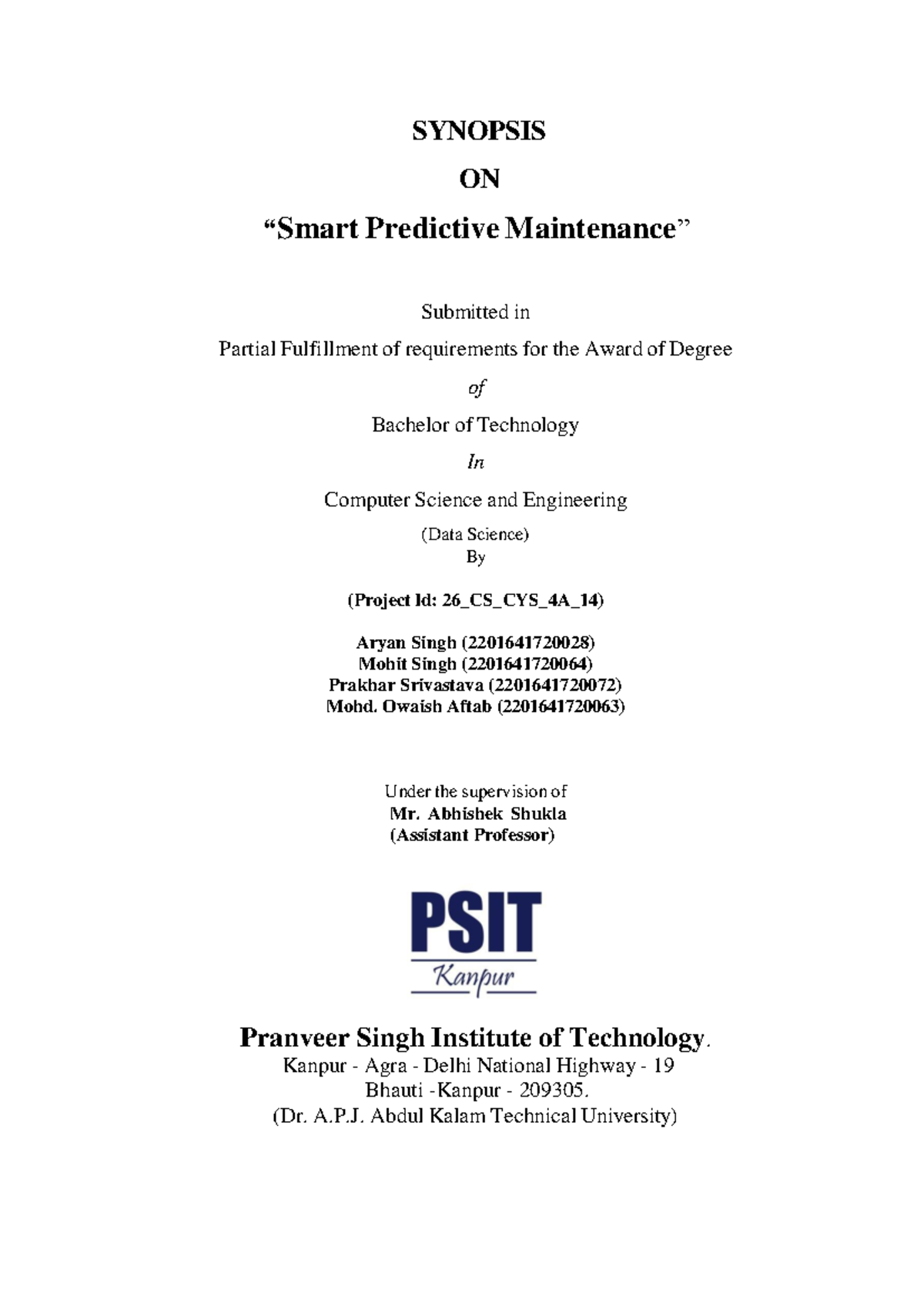 Final Project Synopsis: Predictive Maintenance for Turbofan Engines ...