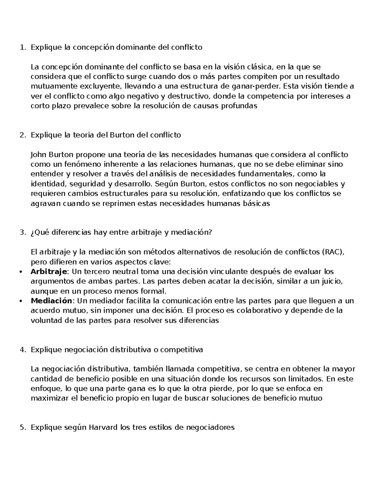Preguntas y Respuestas sobre Conflictos y Negociación - Curso 1.2 - Studocu