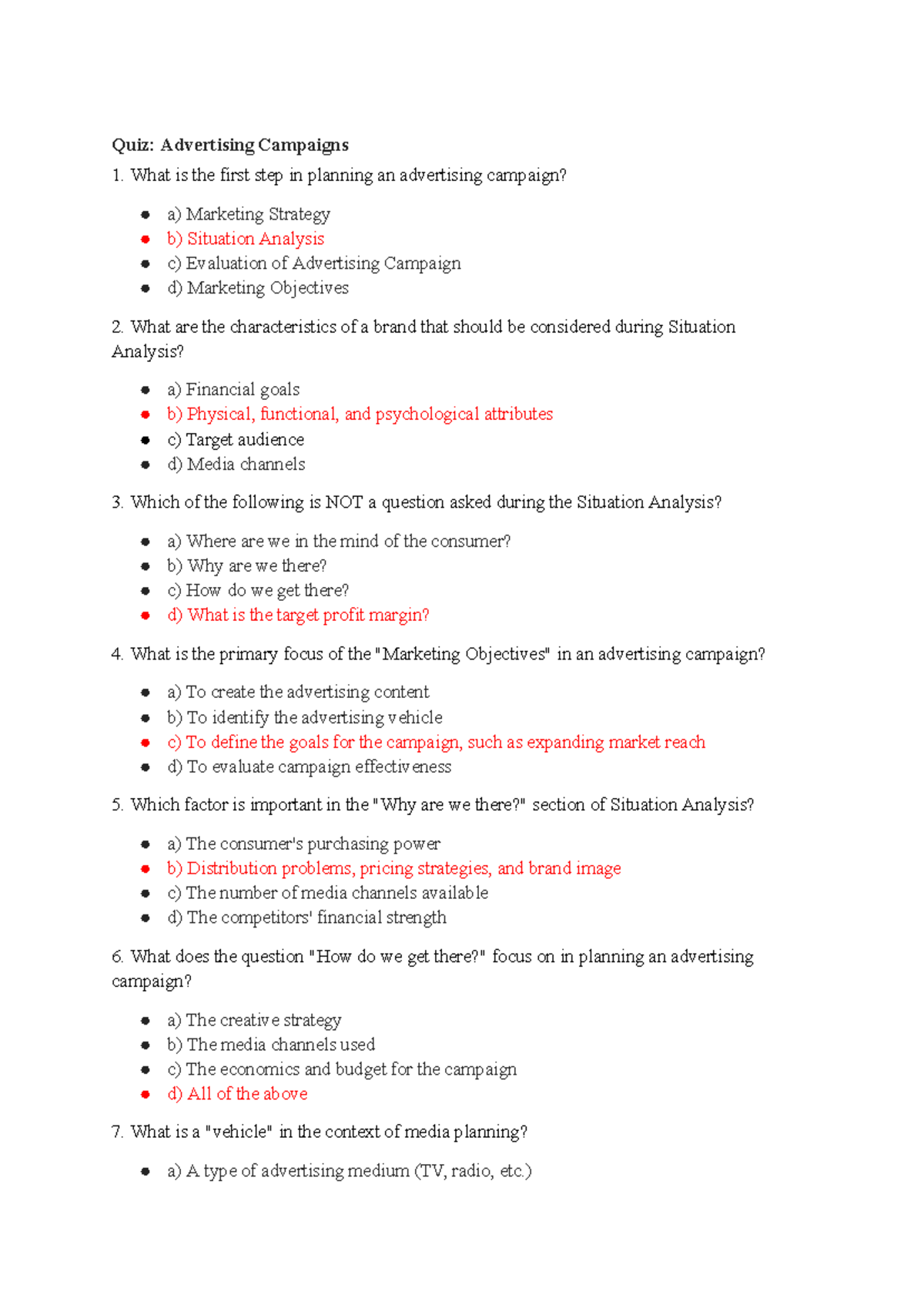 Quiz: Advertising Campaigns - Key Concepts and Planning Steps - Studocu