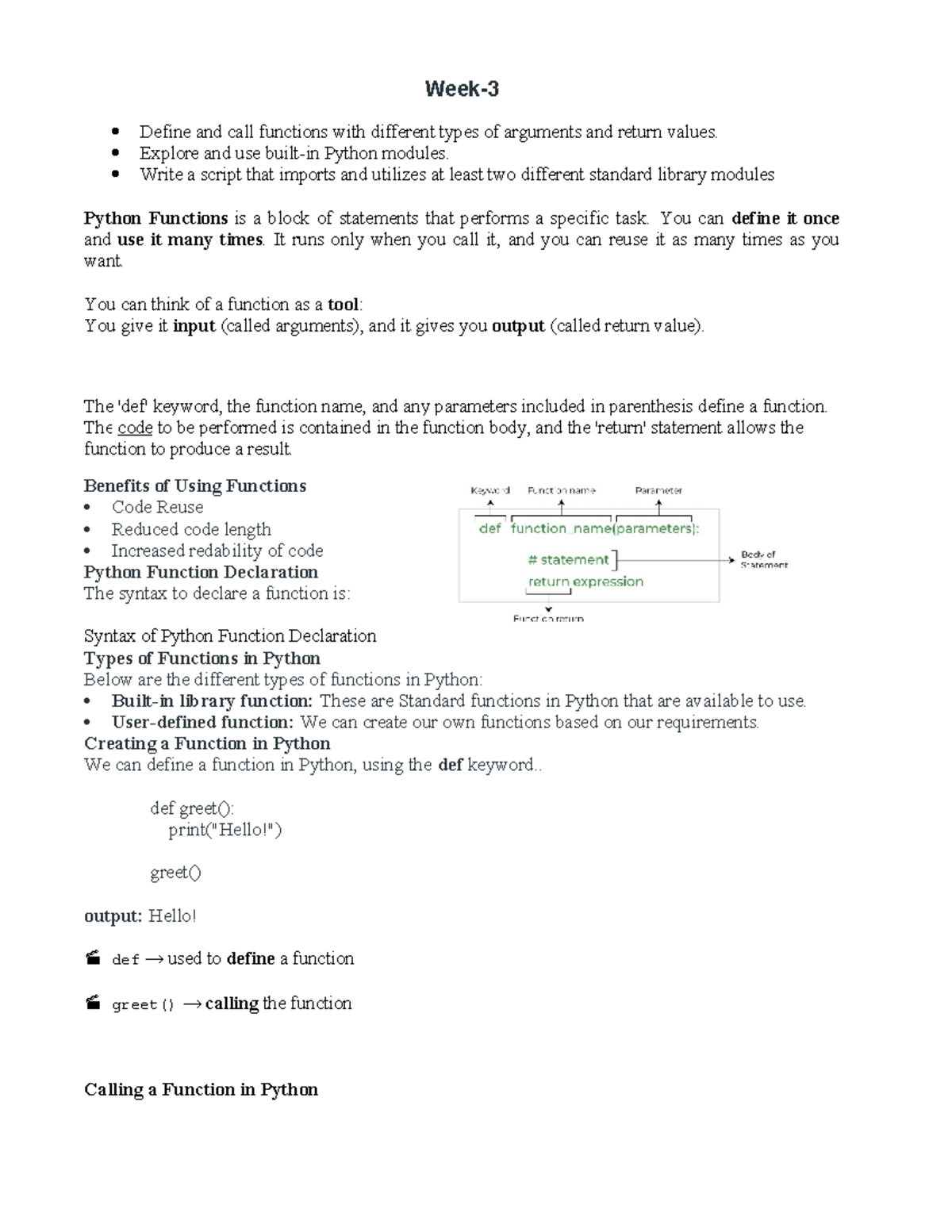 Python Functions: Defining, Calling, and Using Modules - Studocu