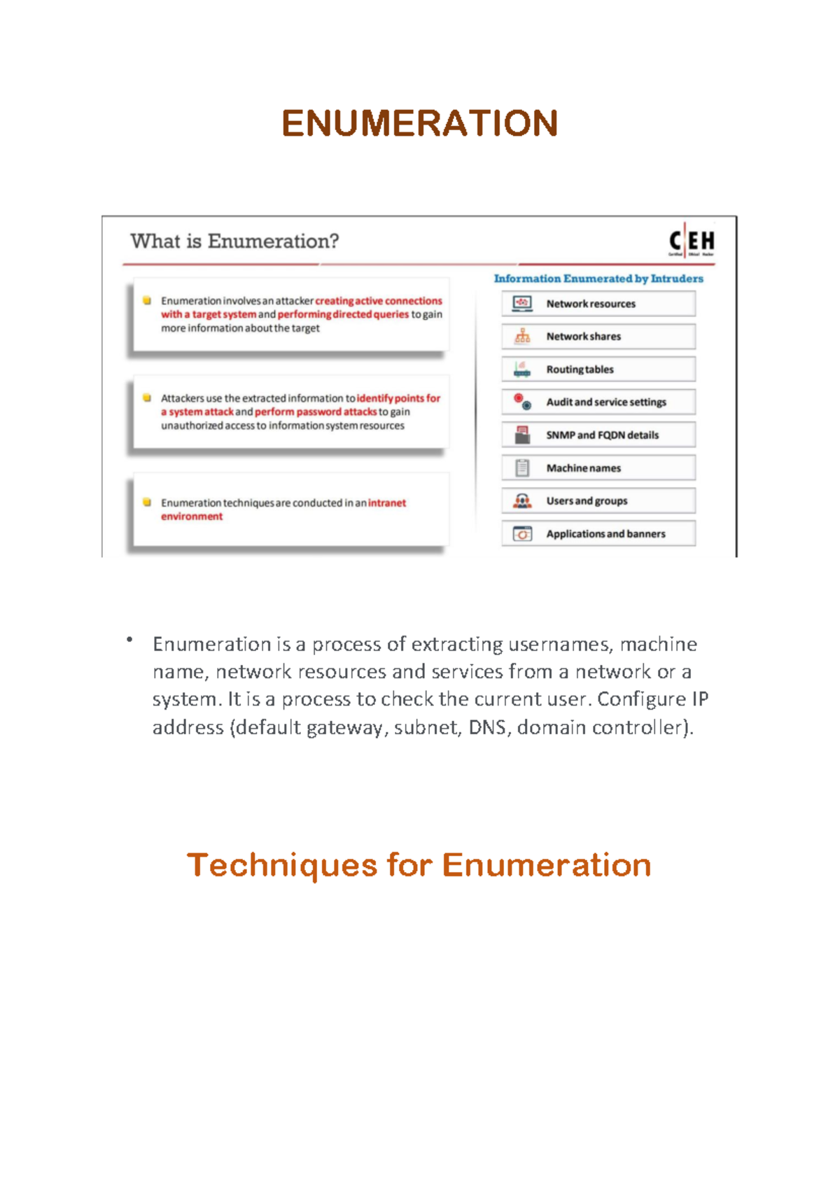CEH Module 4: Techniques and Tools for Enumeration - Studocu