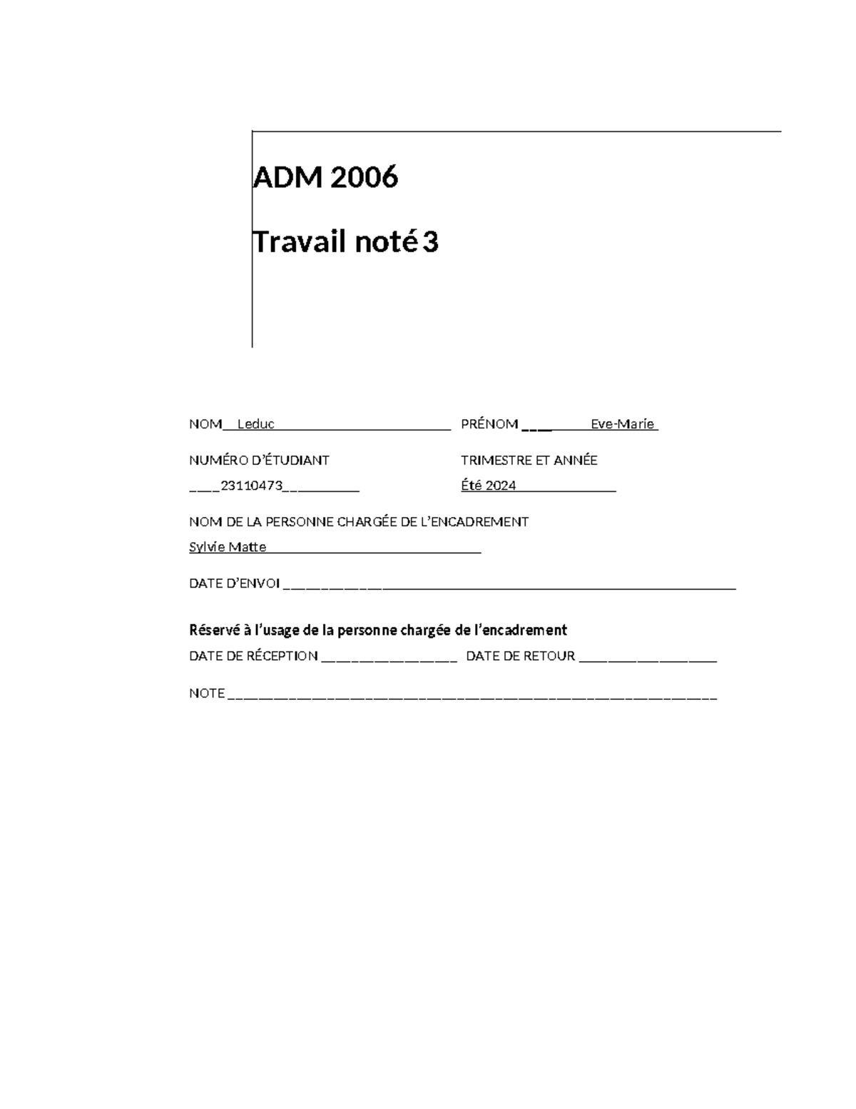 ADM2006 TN3 - Analyse Critique du Système de Gestion des Activités - Studocu