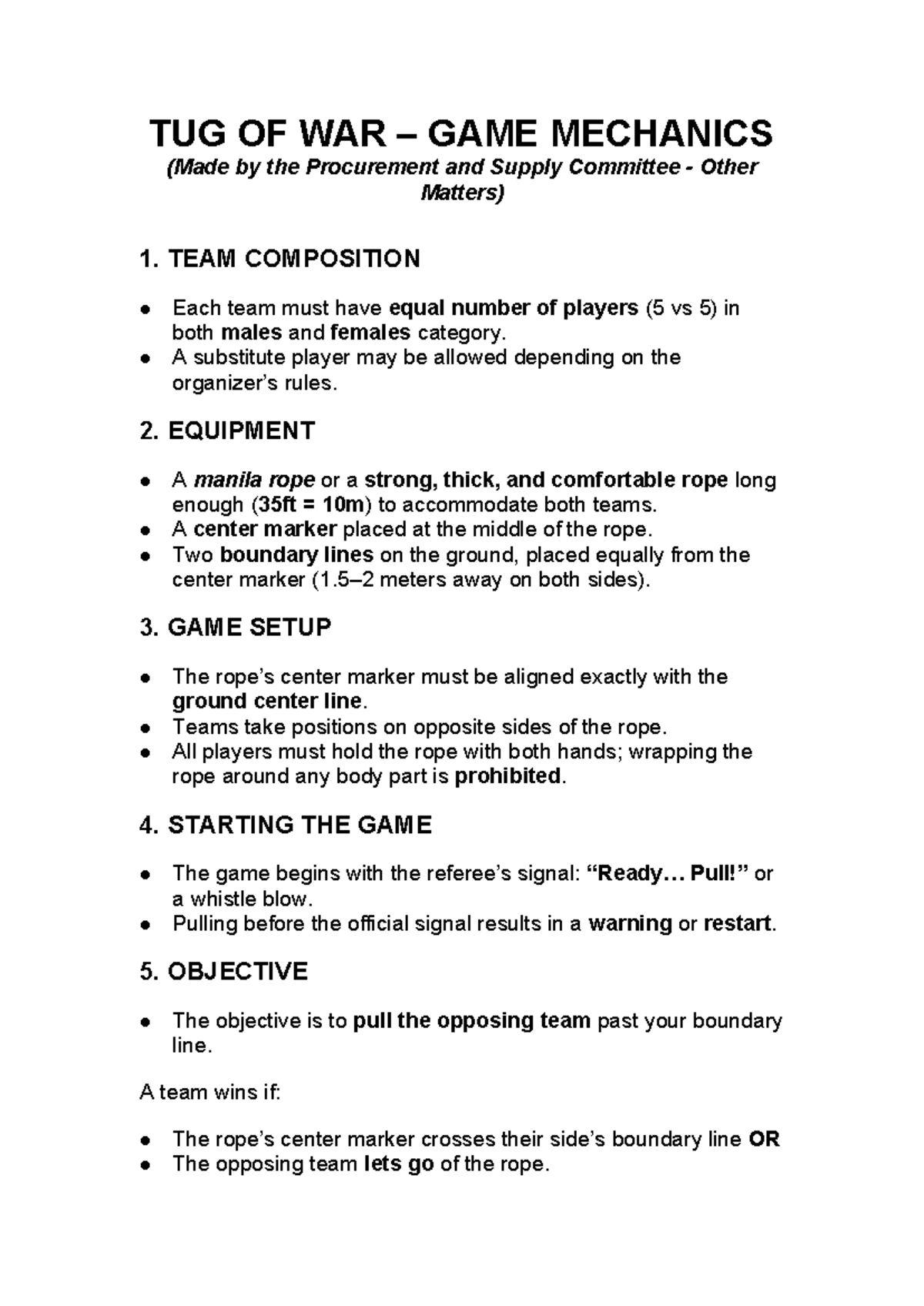 TUG OF WAR GAME MECHANICS: Rules and Setup Guide - Studocu