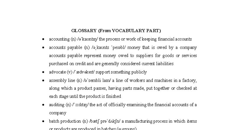 GLOSSARY: Key Terms for Accounting (Course Code: COB2) - Studocu