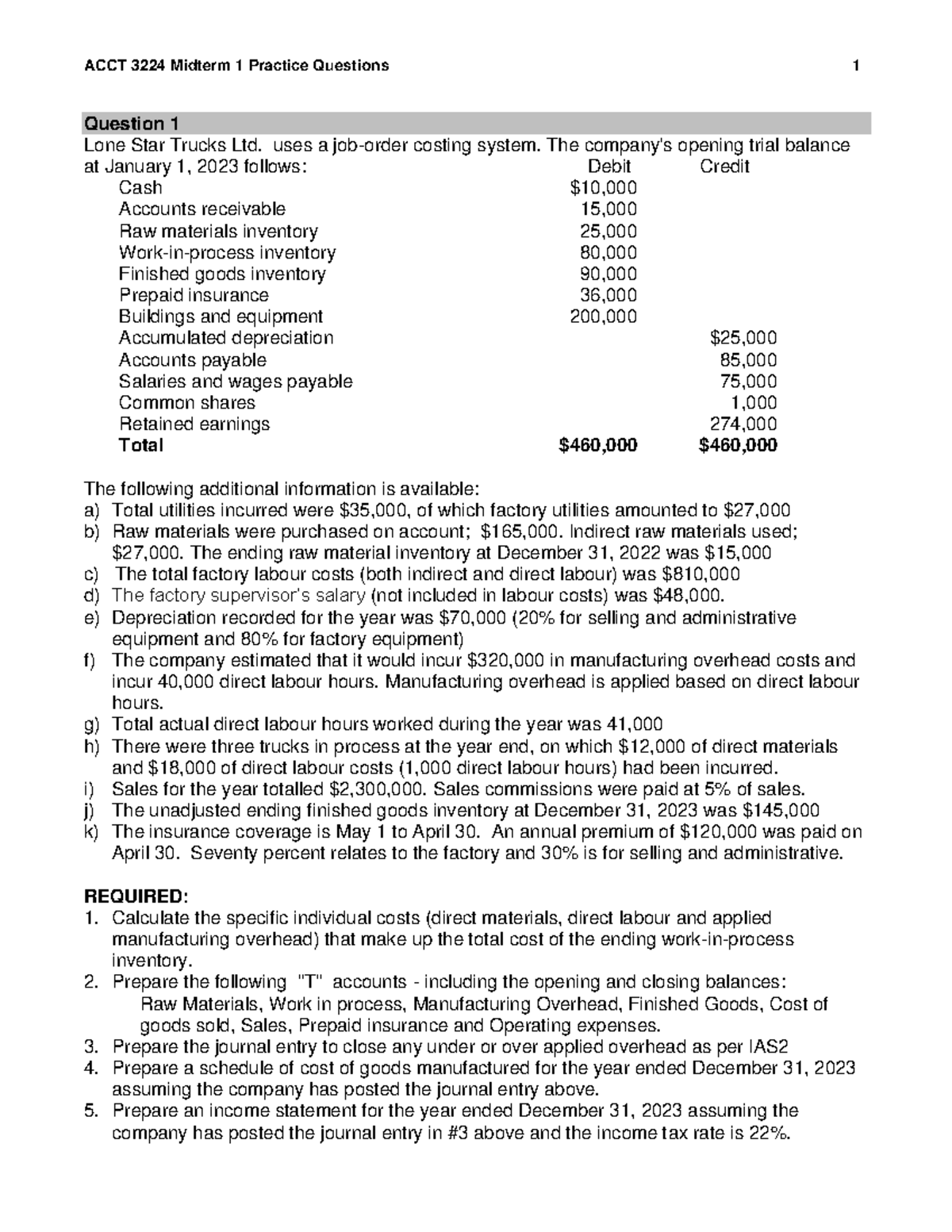 ACCT 3224 Midterm 1 Practice Questions and Solutions for Review - Studocu