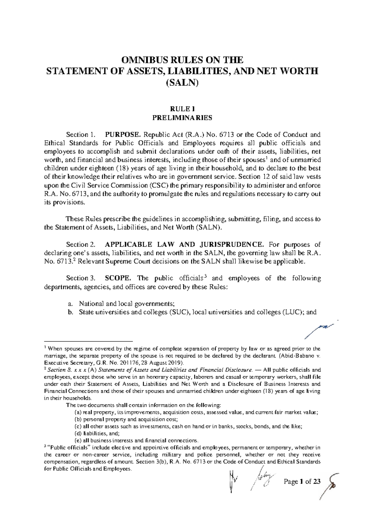 OMNIBUS RULES ON SALN: ASSETS, LIABILITIES, AND NET WORTH - Studocu