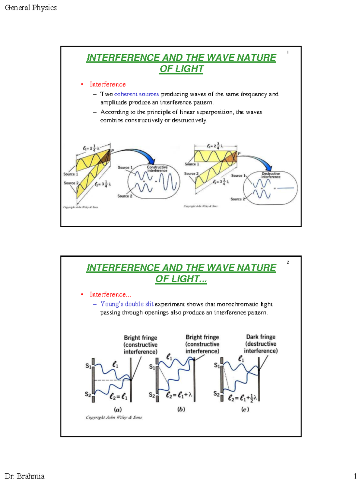 General Physics (Lec27) - Interference & Wave Nature of Light - Studocu