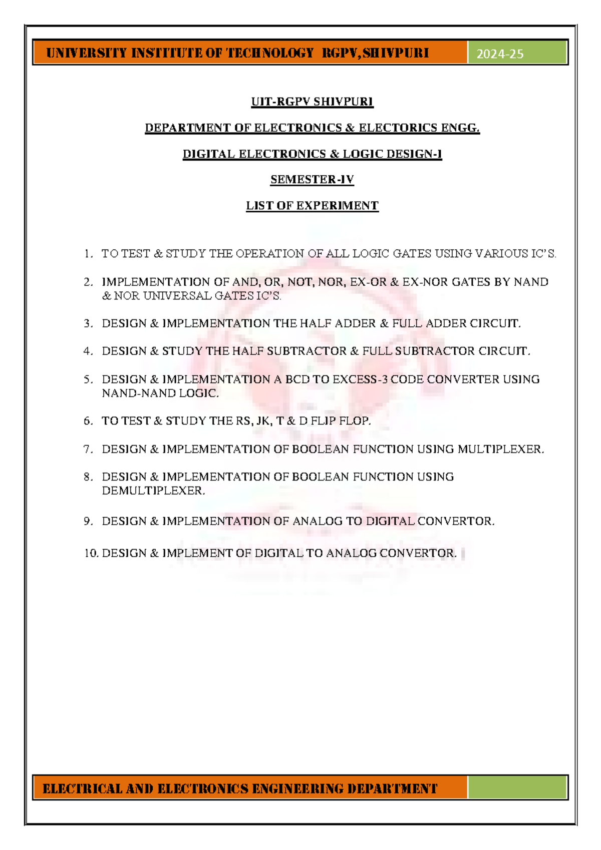 Digital Electronics Lab Experiments - EEE 101 - Studocu