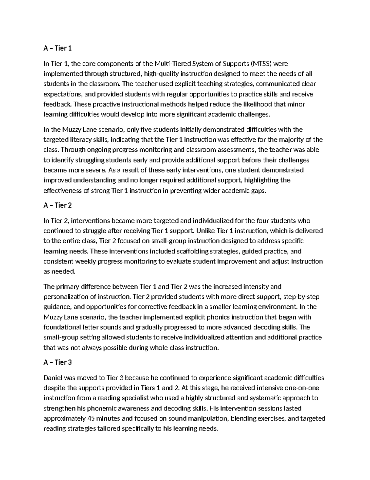 Applying MTSS: A Case Study of Tiers 1, 2, and 3 - Studocu