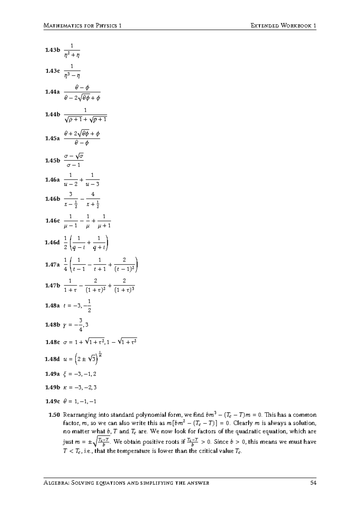 Mathematics for Physics 1 (Mf P1) Extended Workbook 1 Algebra Solutions ...