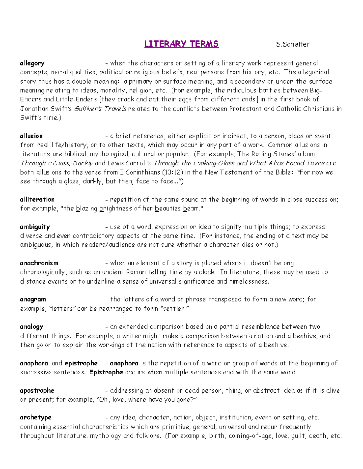 Literary Terms Overview: Key Concepts and Definitions (ENG101) - Studocu